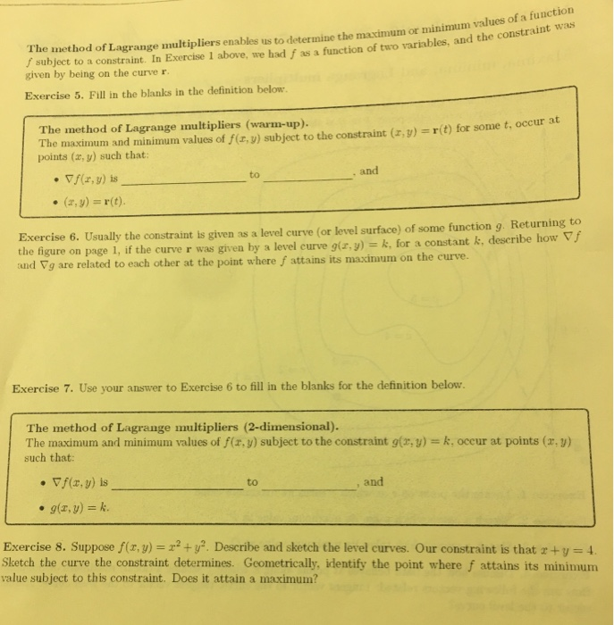 Solved mum or minimum values of a function two variables, | Chegg.com