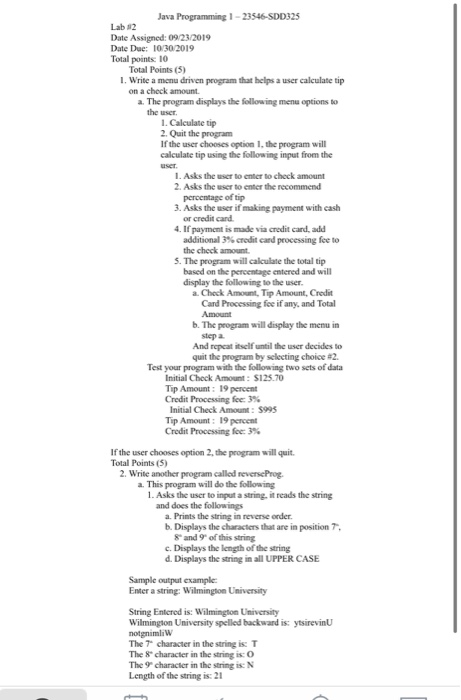 Solved Java Programming 1-23546-SDD325 Lab 2 Date Assigned: | Chegg.com