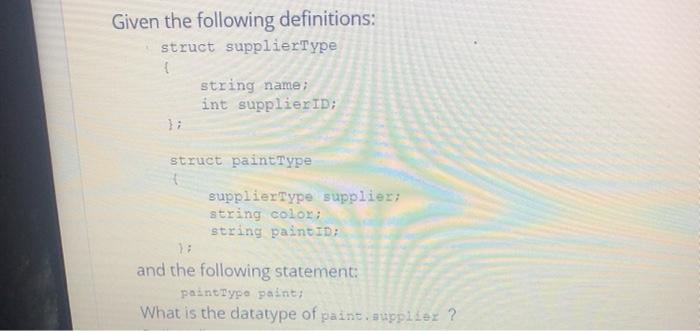 Solved Given The Following Definitions Struct Suppliertype 