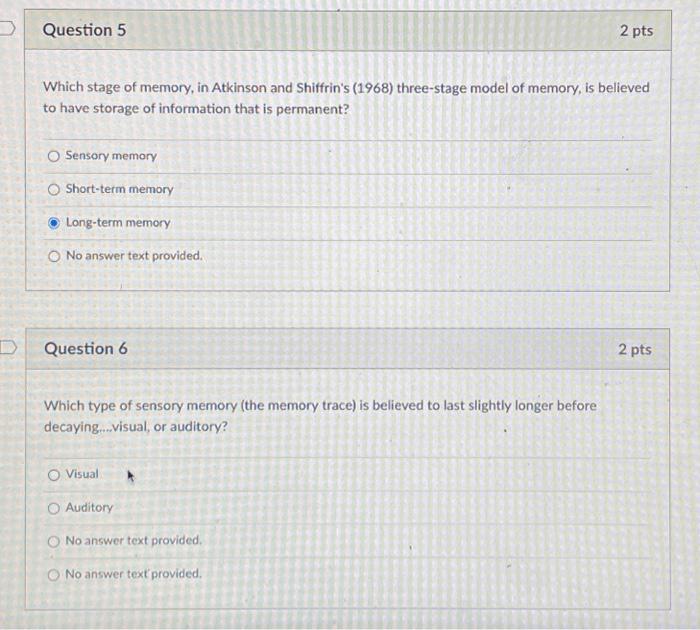Solved Which stage of memory, in Atkinson and Shiffrin's | Chegg.com