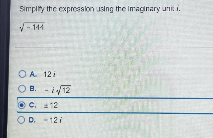 Solved Simplify the expression using the imaginary unit i. | Chegg.com