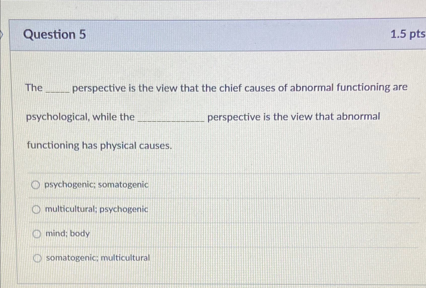 Solved Question 51.5ptsThe perspective is the view that the | Chegg.com