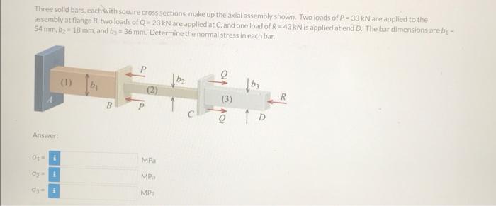 Solved Three solid bars, eachtwith square cross sections, | Chegg.com