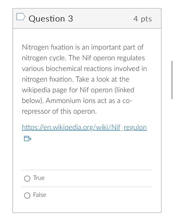 Solved Question 3 4pts Nitrogen fixation is an important | Chegg.com