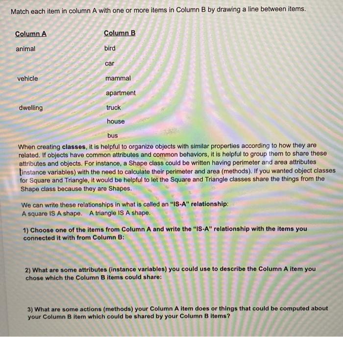 Solved Match each item in column A with one or more items in | Chegg.com