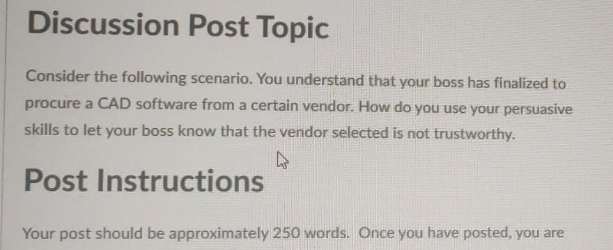 Solved Discussion Post Topic Consider the following | Chegg.com Solved Discussion Post Topic Consider the following | Chegg.com