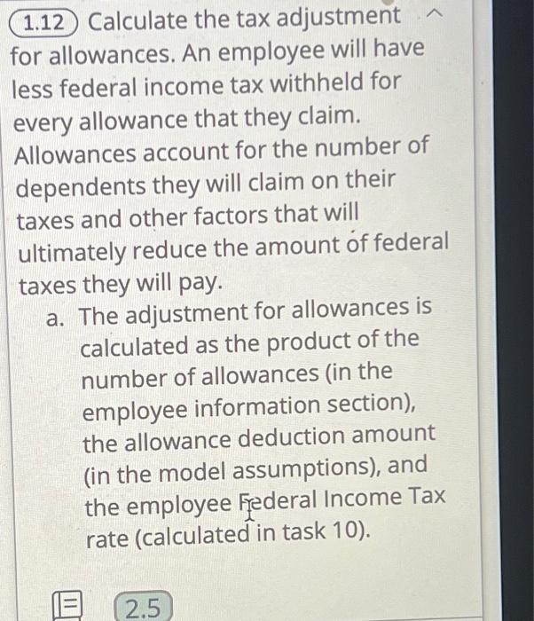 Solved (1.12) Calculate the tax adjustment for allowances. | Chegg.com