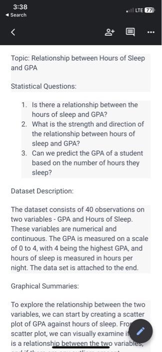 Solved Topic: Relationship between Hours of Sleep and GPA | Chegg.com