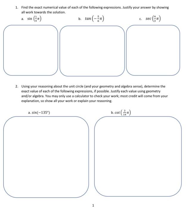 Solved 2. Using your reasoning about the unit circle (and | Chegg.com