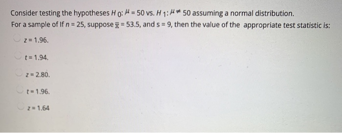 Solved Consider testing the hypotheses Ho: 4 = 50 vs. H1:4* | Chegg.com