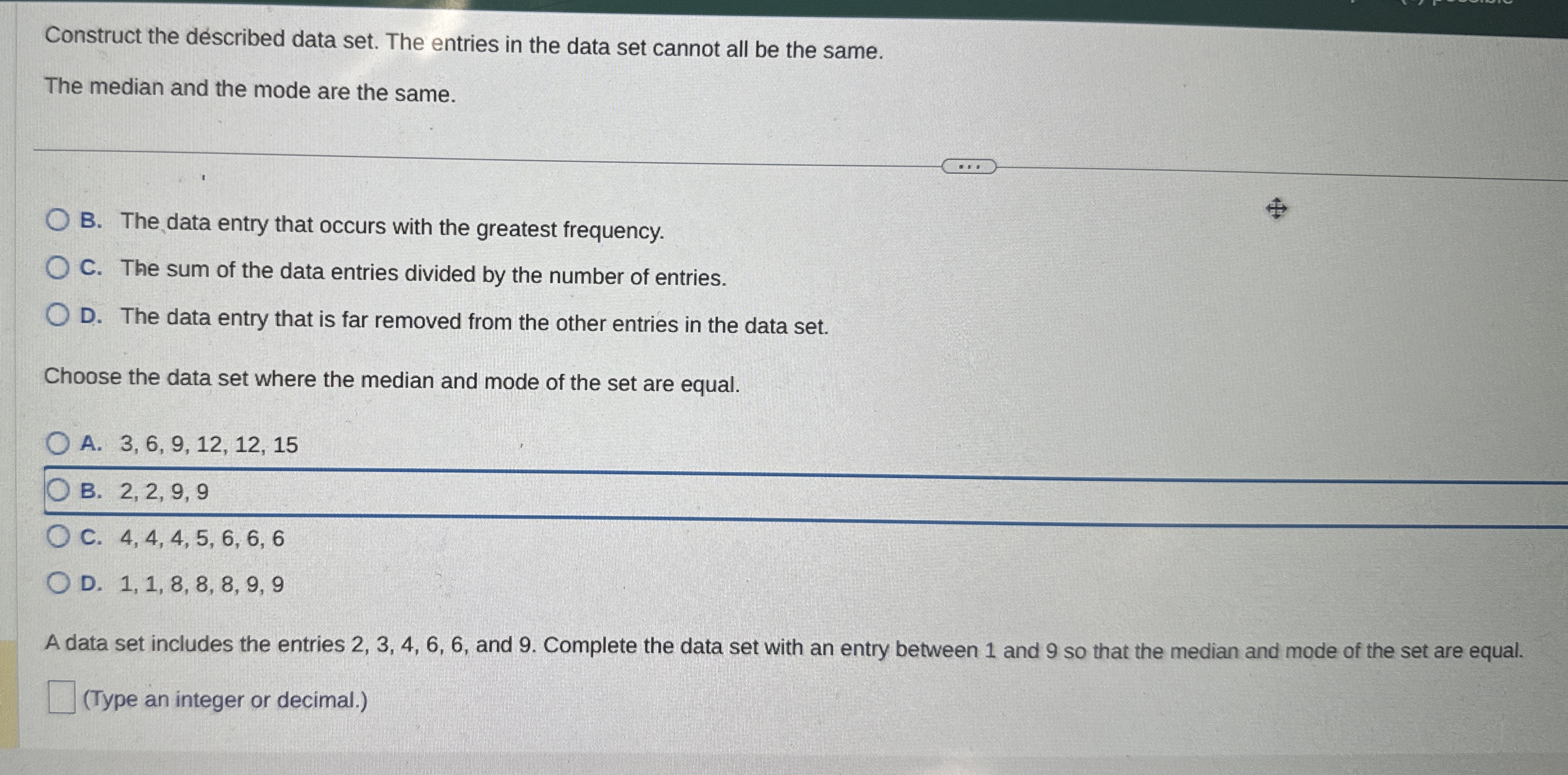 Solved Construct the described data set. The entries in the | Chegg.com
