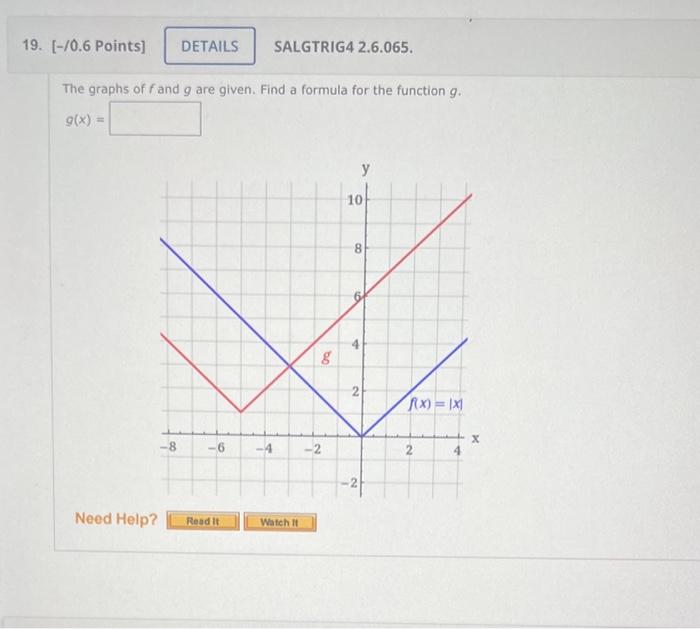Solved The graphs of f and g are given. Find a formula for | Chegg.com