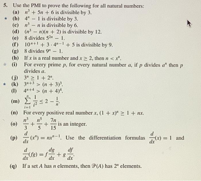 Solved 5. Use the PMI to prove the following for all natural | Chegg.com