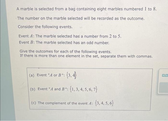 Solved A marble is selected from a bag containing eight | Chegg.com