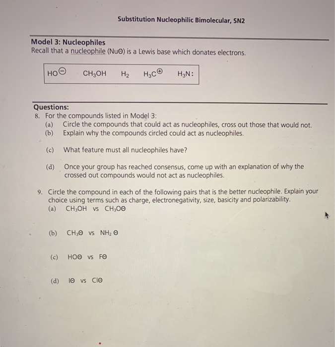 Substitution Nucleophilic Bimolecular, SN2 Model 1: | Chegg.com