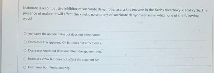 Solved Malonate is a competitive inhibitor of succinate | Chegg.com