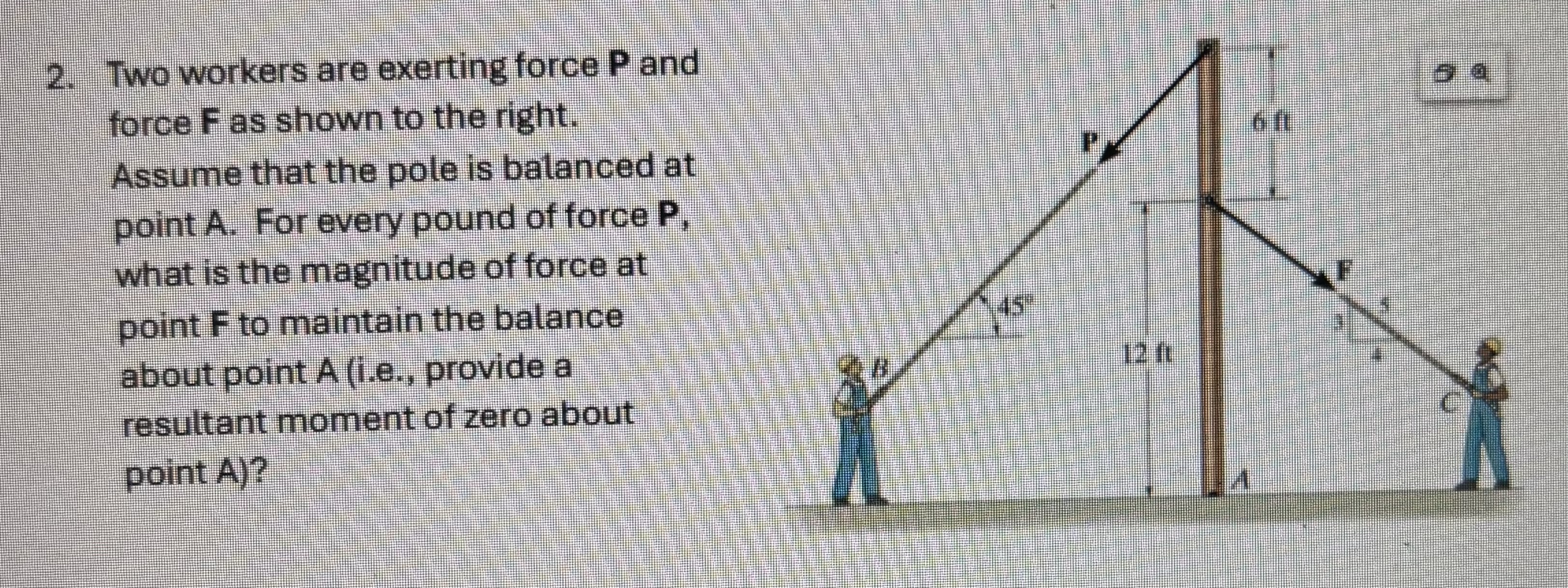 Solved Two workers are exerting force P and force F as shown | Chegg.com