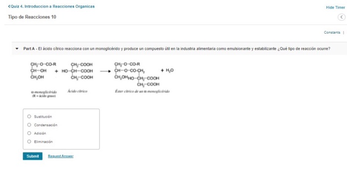 Solved Hide Timer (Quiz 4. Introduccion a Reacciones | Chegg.com