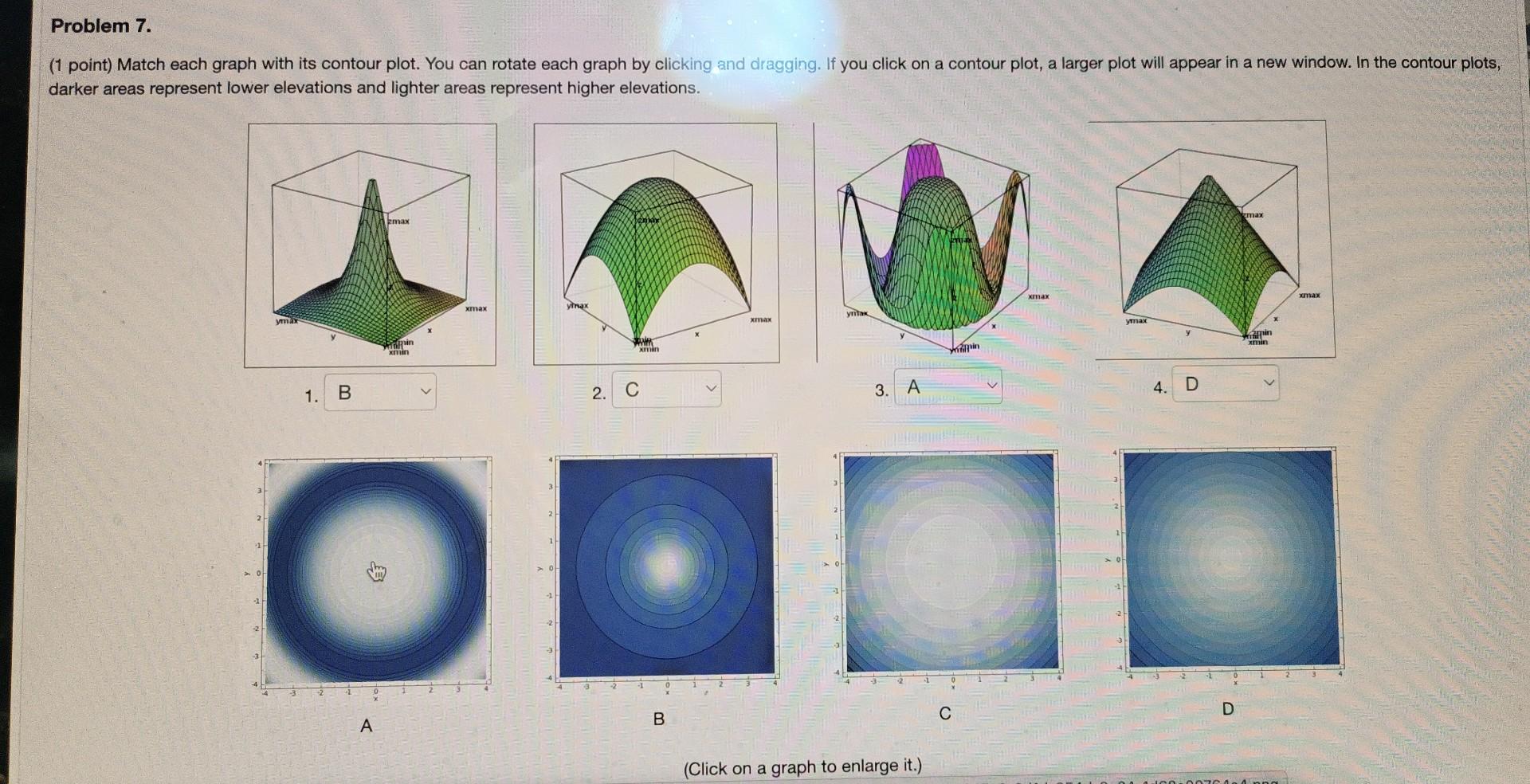 (1 point) Match each graph with its contour plot. You | Chegg.com