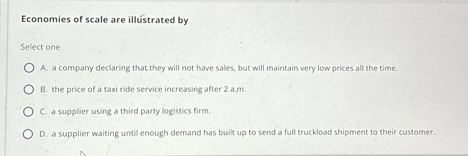 Solved Economies of scale are illústrated bySelect oneA. ﻿a | Chegg.com