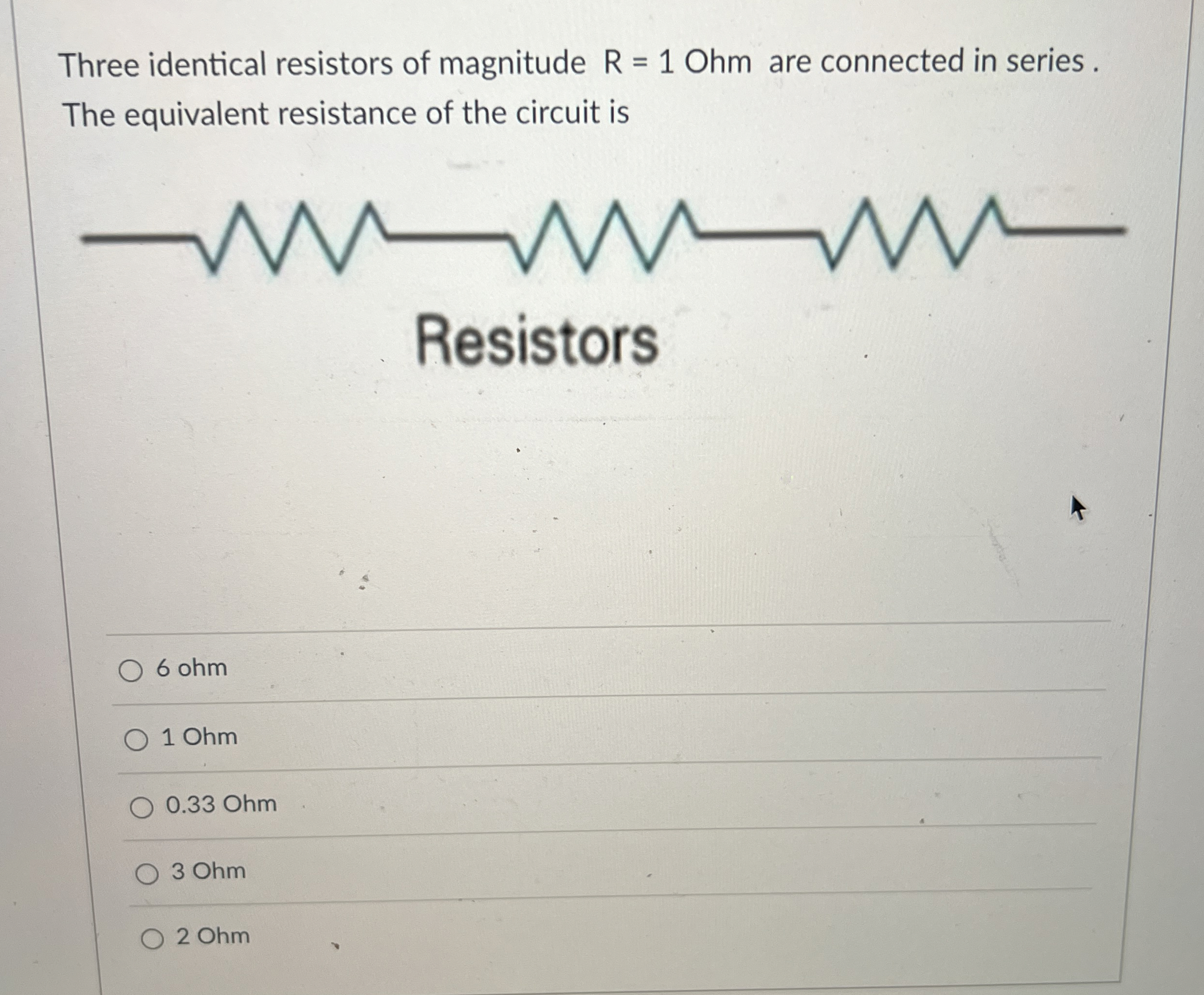 Solved Three identical resistors of magnitude R=1 ﻿Ohm are | Chegg.com
