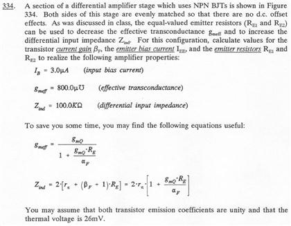 Solved A section of a differential amplifier stage which | Chegg.com