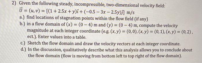 Solved 2) Given the following steady, incompressible, | Chegg.com