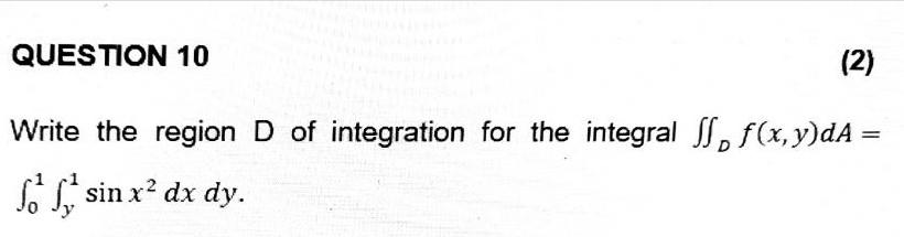 Solved Write the region D of integration for the integral | Chegg.com