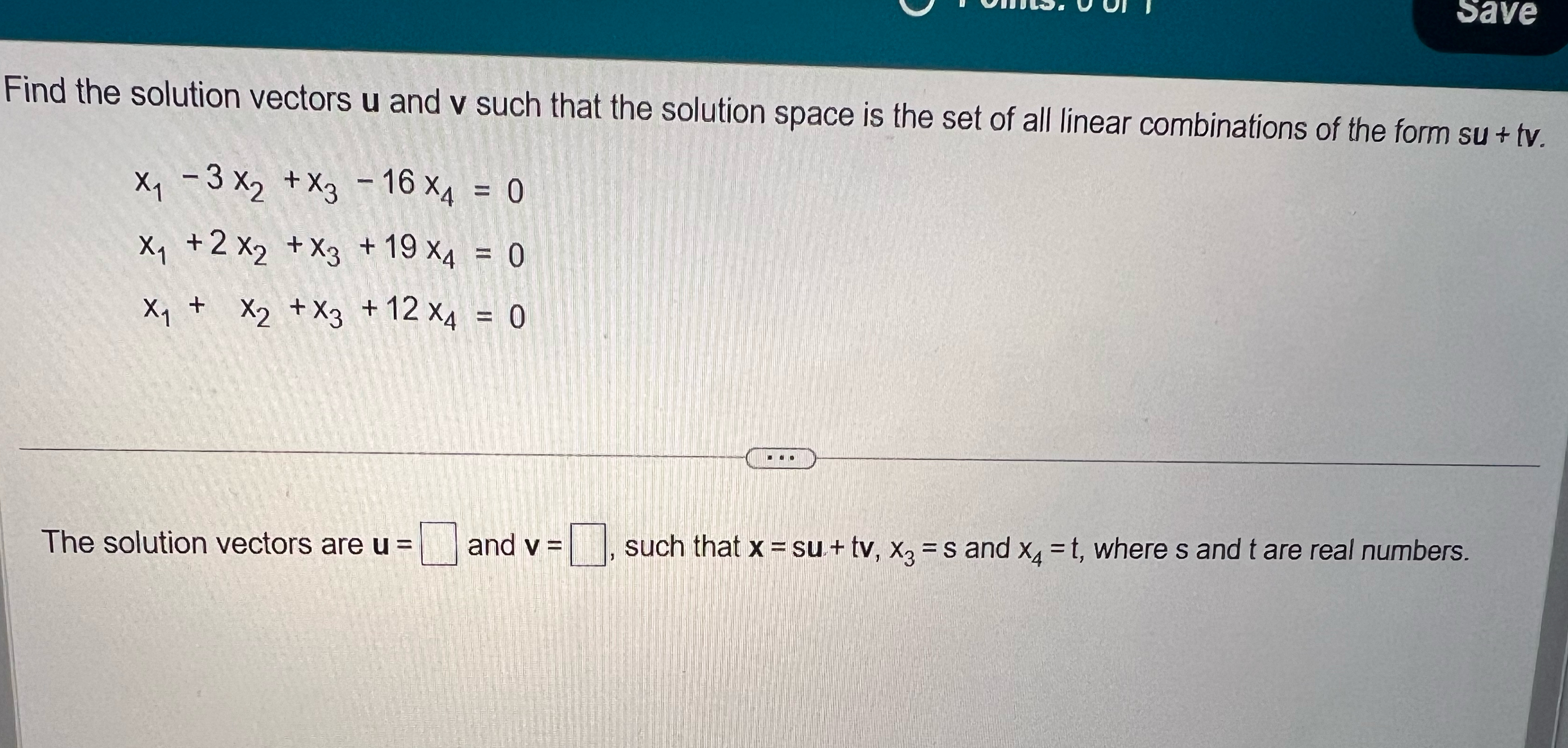 Solved Find the solution vectors u ﻿and v ﻿such that the | Chegg.com