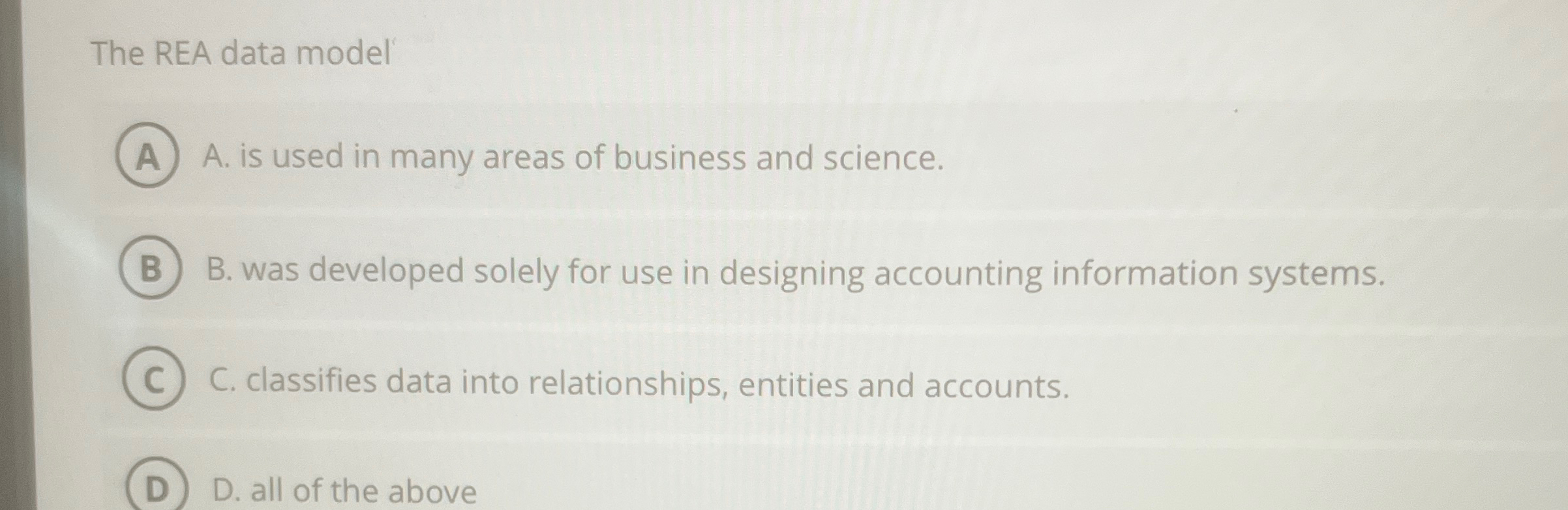Solved The REA data modelA. ﻿is used in many areas of | Chegg.com