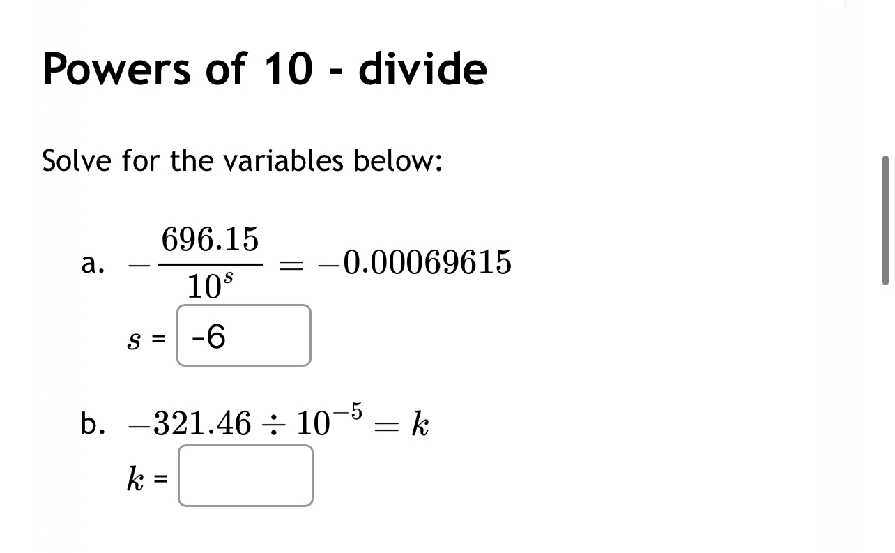 Solved Powers of 10 - ﻿divideSolve for the variables | Chegg.com