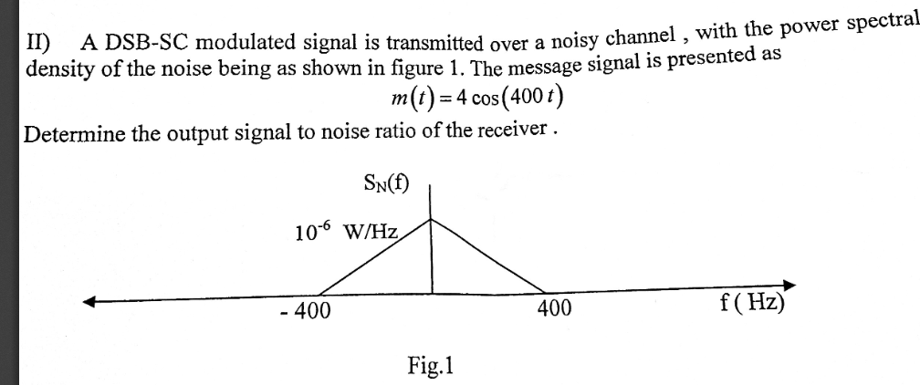 Solved II) ﻿A DSB-SC modulated signal is transmitted over a | Chegg.com
