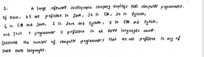 Solved 1. A large software development company employs 100 | Chegg.com