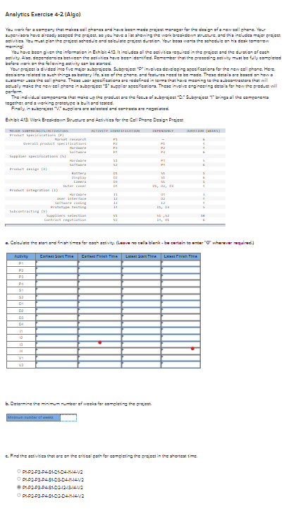 Solved Analytics Exerclse 4-2 (Algo)marni-gbefiars wark an | Chegg.com