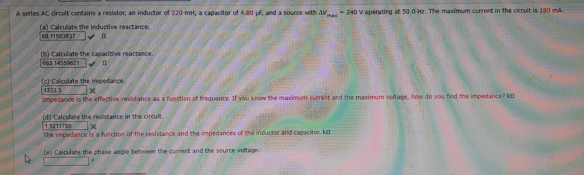 Solved A Calculate The Inductive Reactance Ω B