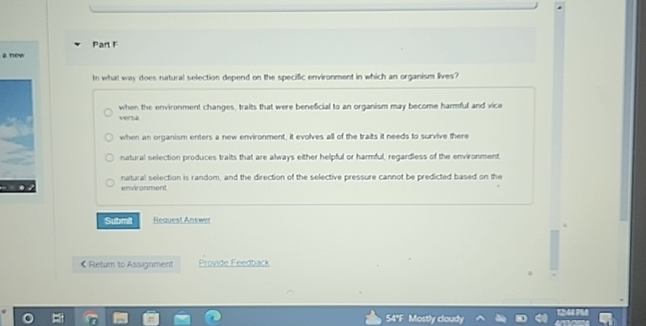 Solved Part FIn what way does natural selection depend on | Chegg.com