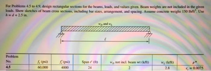 Solved For Problems 4.5 to 49. design rectangular sections | Chegg.com