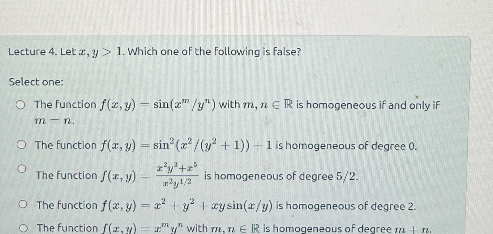 Solved Lecture 4. ﻿Let x,y>1. ﻿Which one of the following is | Chegg.com