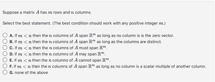 Solved Suppose a matrix A has m rows and n columns. Select | Chegg.com