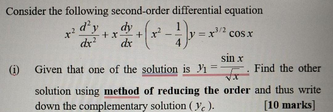 Solved Consider the following second-order differential | Chegg.com