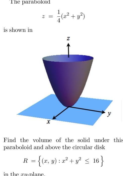 Solved The paraboloid z=41(x2+y2) is shown in Find the | Chegg.com
