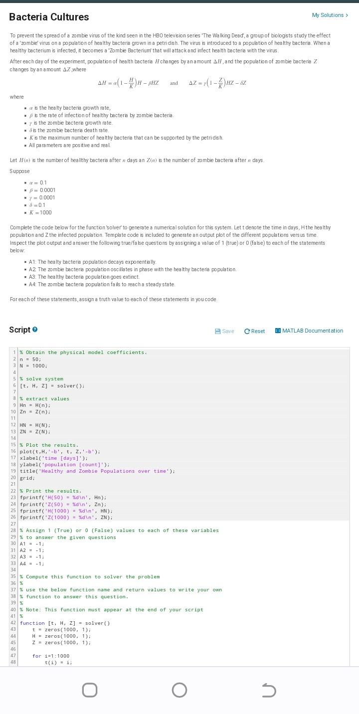 Solved Bacteria Cultures To prevent the spread of a zombie | Chegg.com