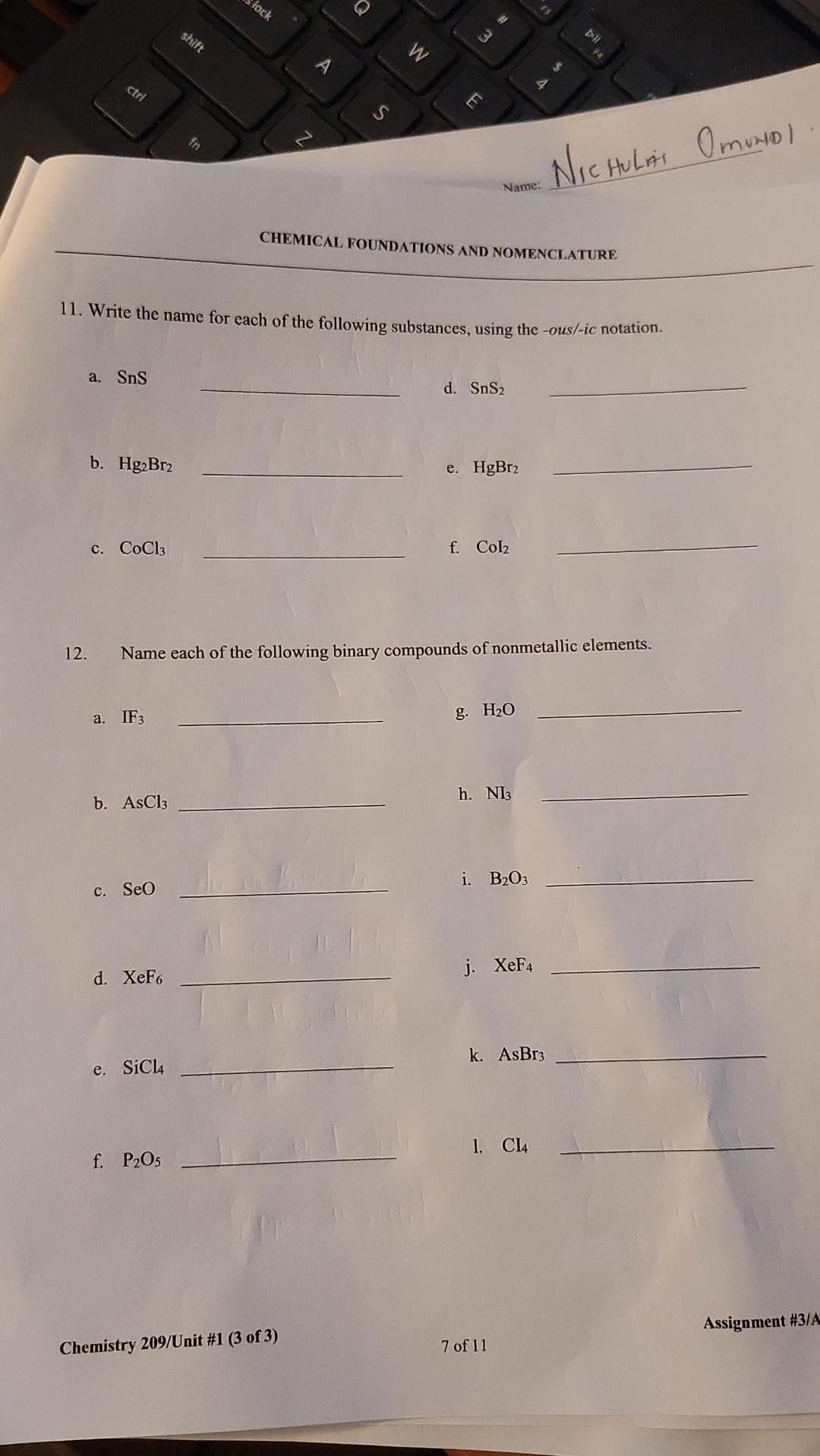 Solved Name each of the following binary compounds of | Chegg.com