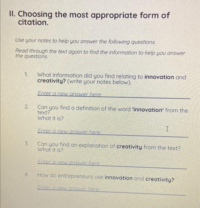 Solved Reading: Innovation and Creativity TEXT 2 Innovation | Chegg.com