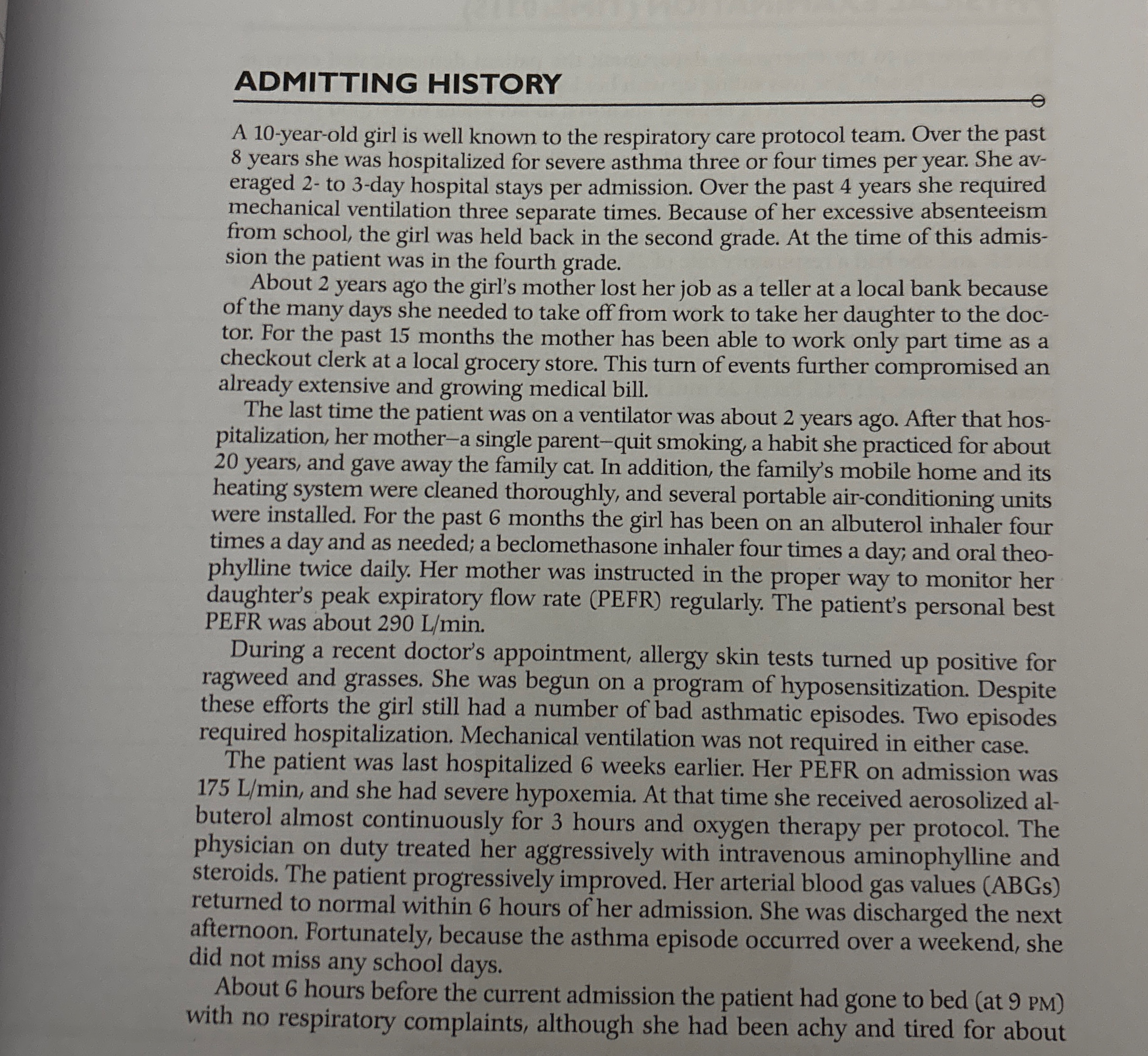 Solved ADMITTING HISTORYA 10 -year-old girl is well known to | Chegg.com