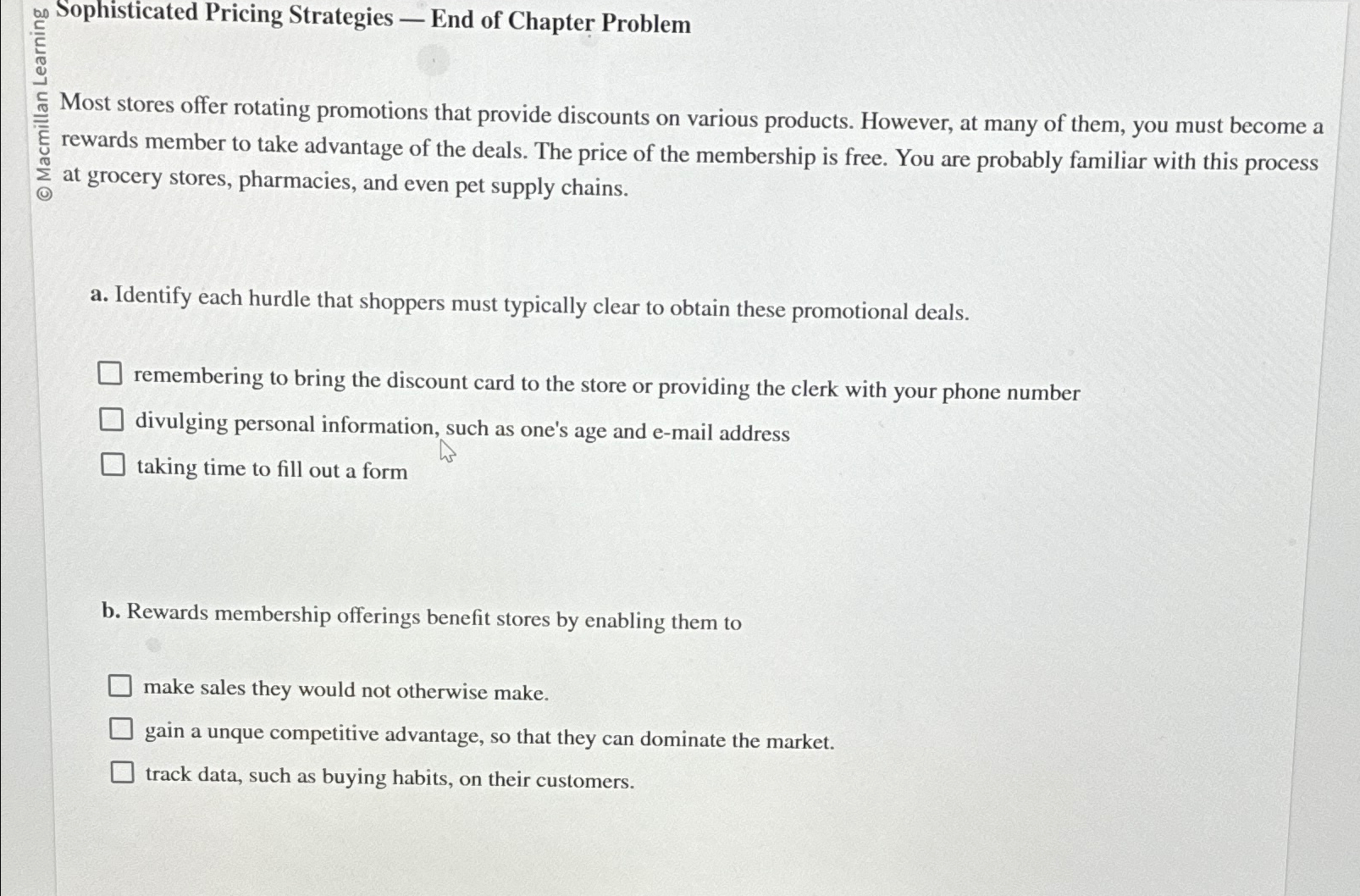 Solved Sophisticated Pricing Strategies - ﻿End of Chapter | Chegg.com