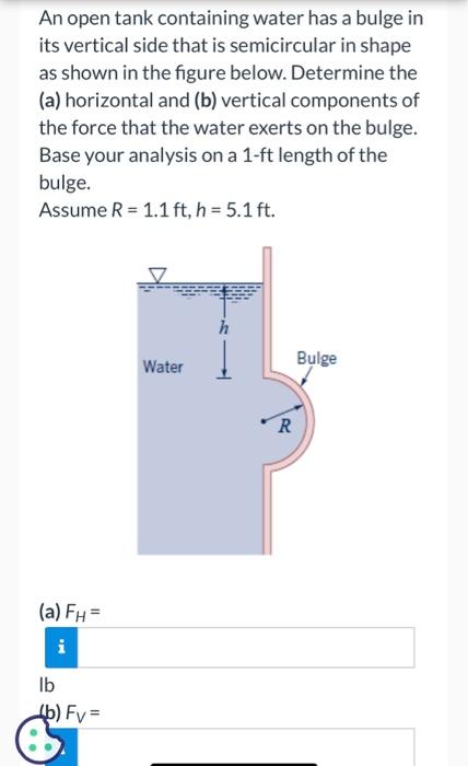Solved An open tank containing water has a bulge in its | Chegg.com