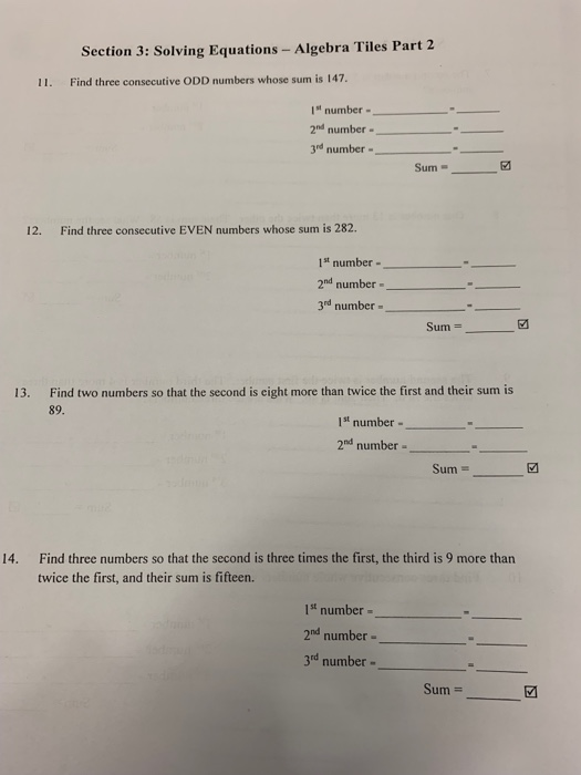 Solved Section 3: Solving Equations- Algebra Tiles Part 2 | Chegg.com