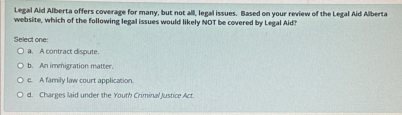 Solved Legal Aid Alberta offers coverage for many, but not | Chegg.com