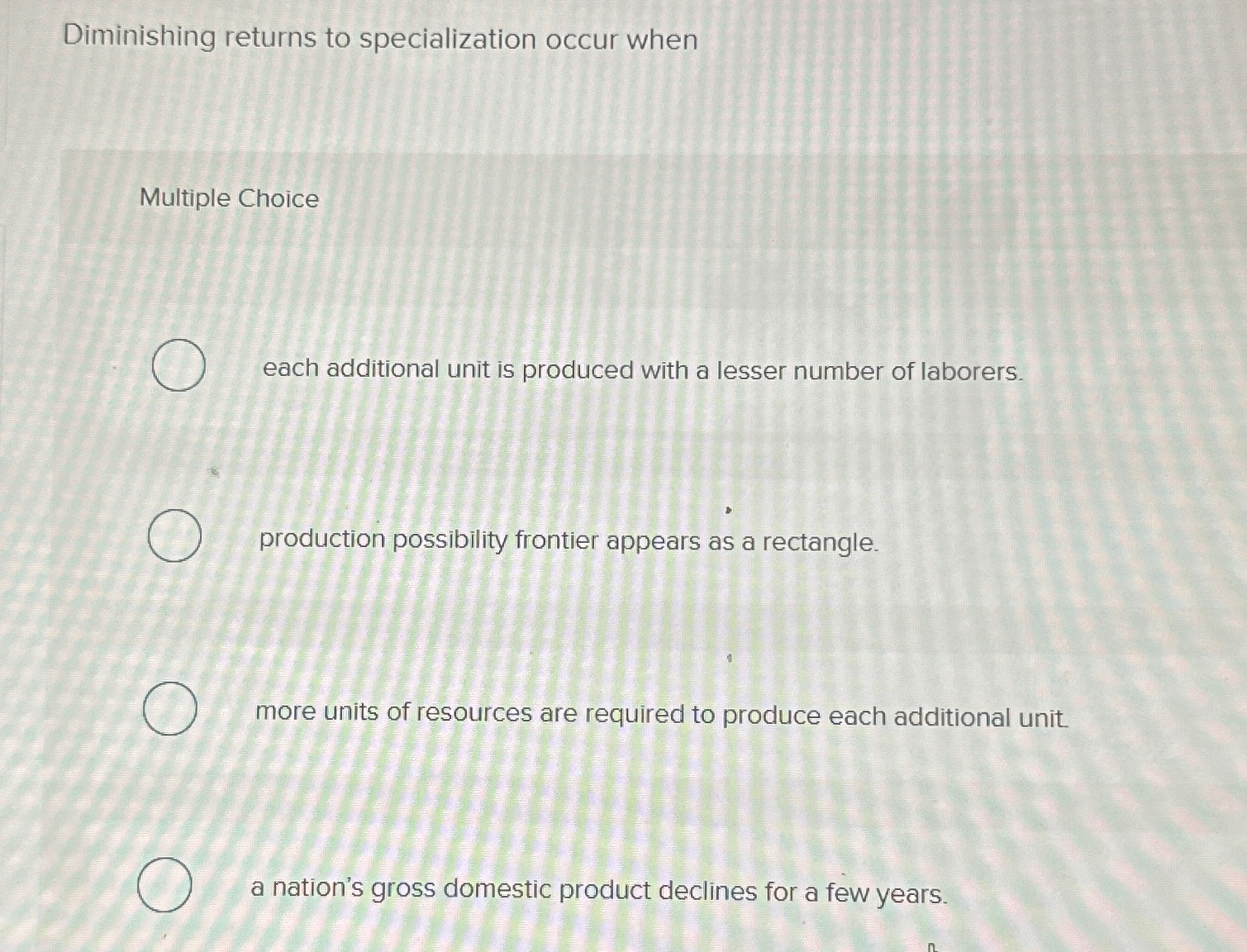 Solved Diminishing returns to specialization occur | Chegg.com